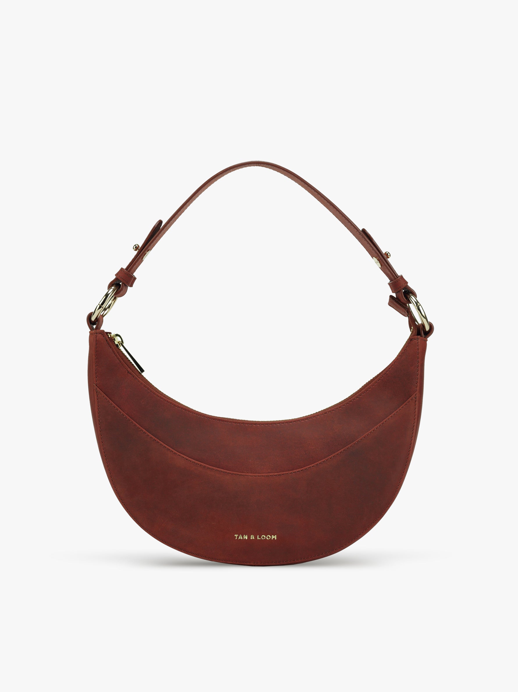 Buy Crescent Shaped Moon Bag for women by Tan & Loom (Hunter Red Leather)