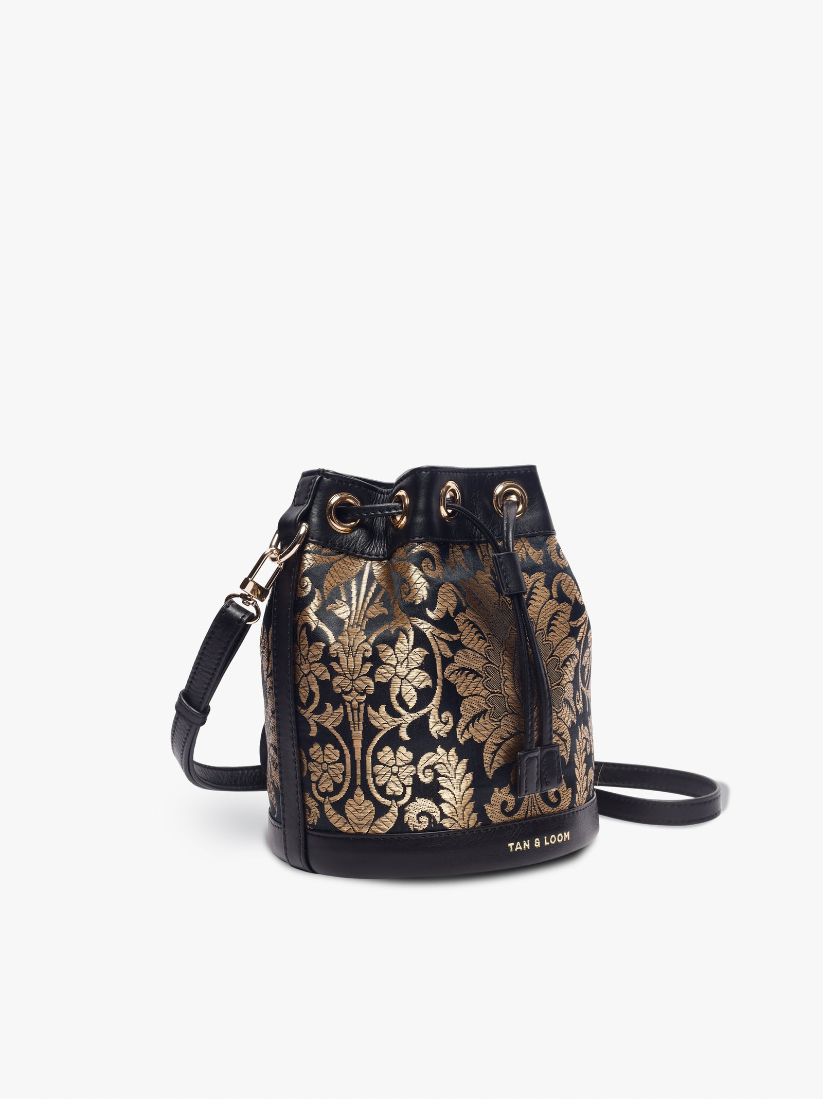 Bombay Bucket by Tan & Loom I Classic Black Banarasi Brocade Bucket Bag